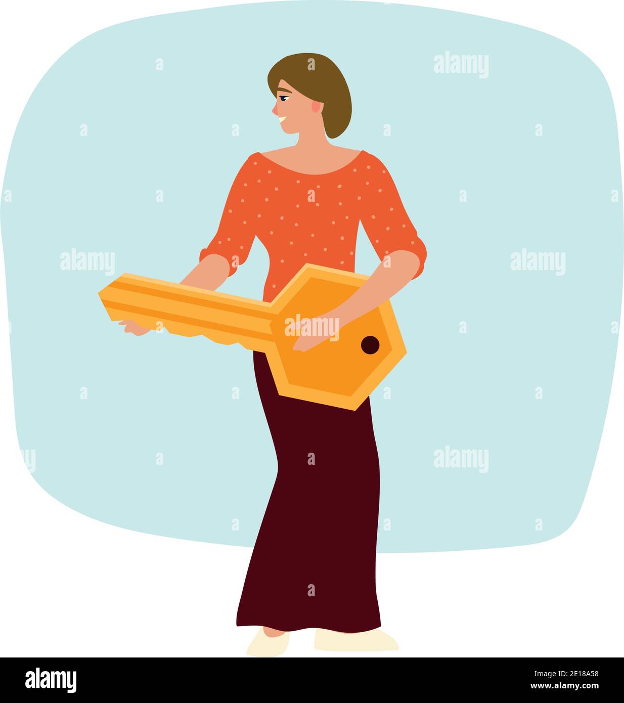 woman with huge key in hands cartoon character vector illustration ...