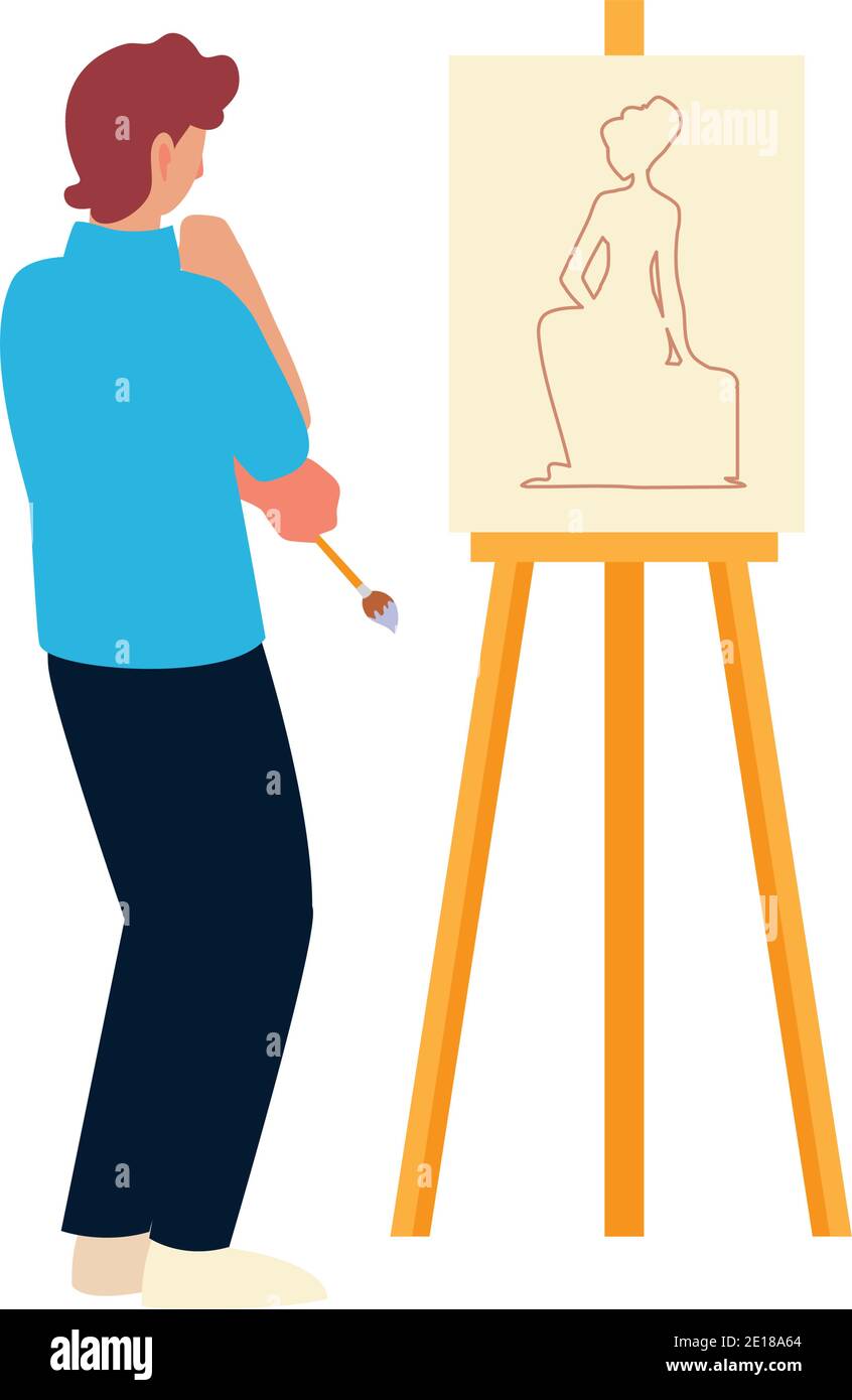 Young woman painting canvas in Stock Vector Images - Alamy