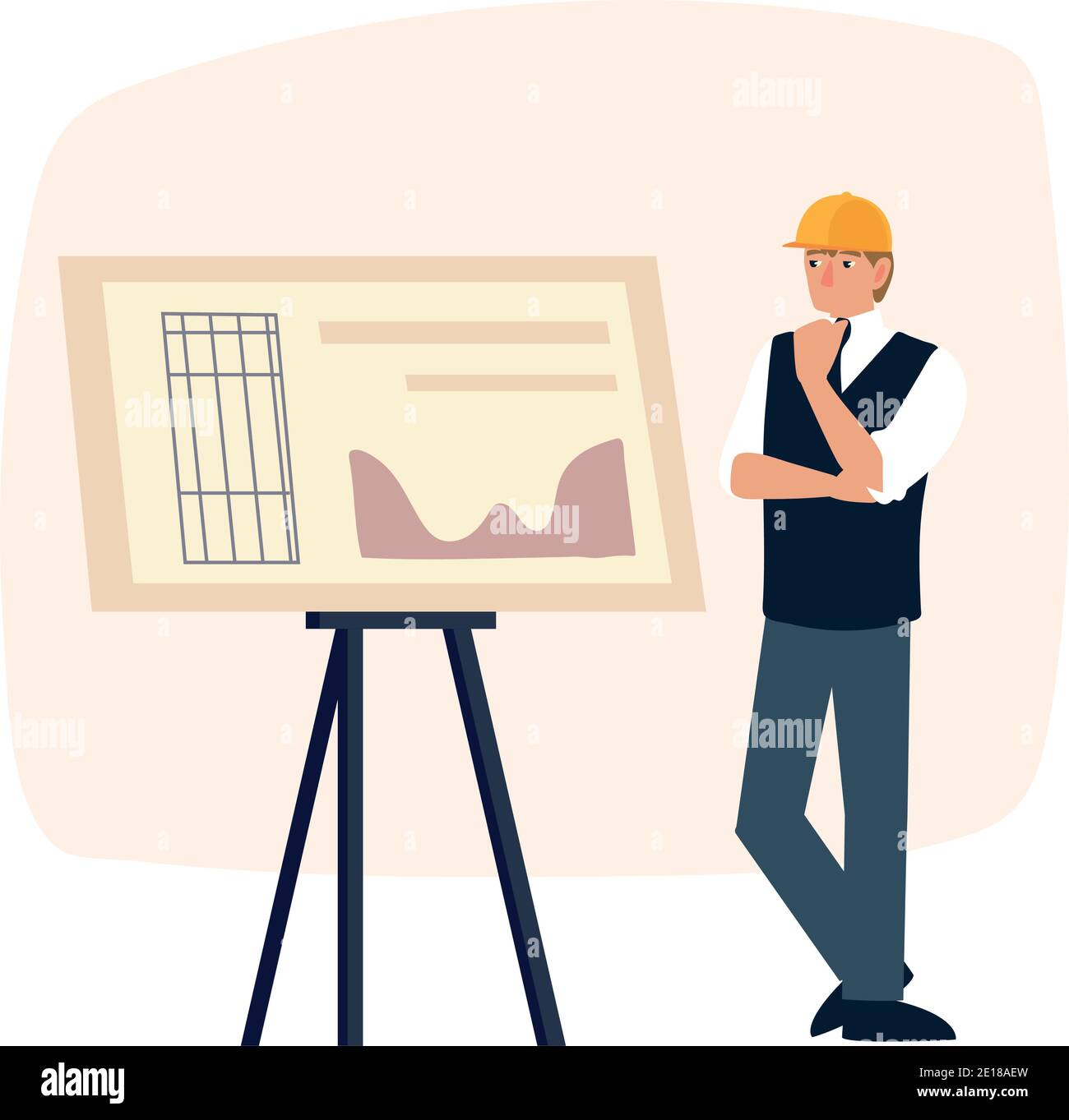 man architect standing and looking project blueprint vector ...
