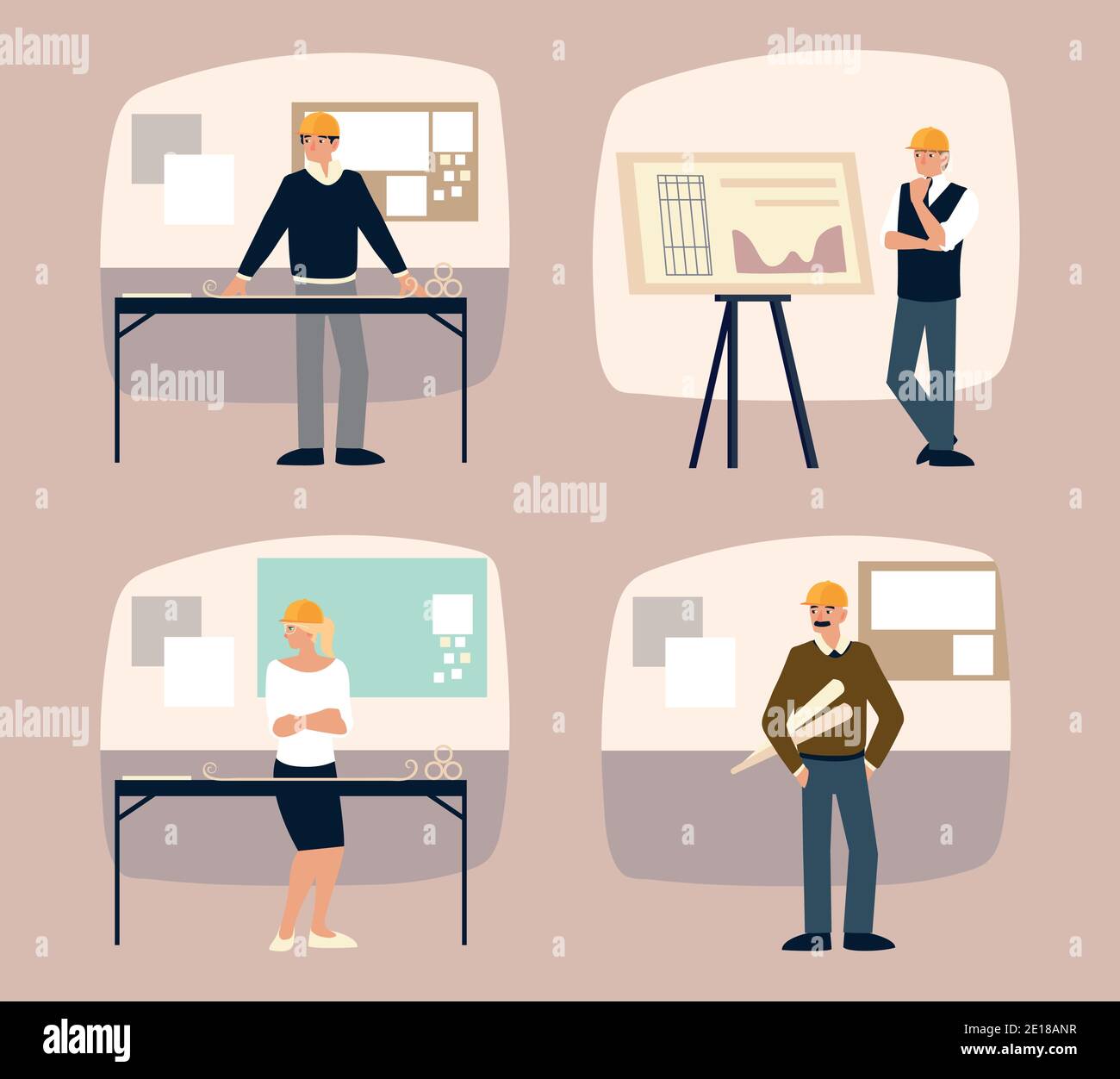 builders and architects set, planning project building construction ...