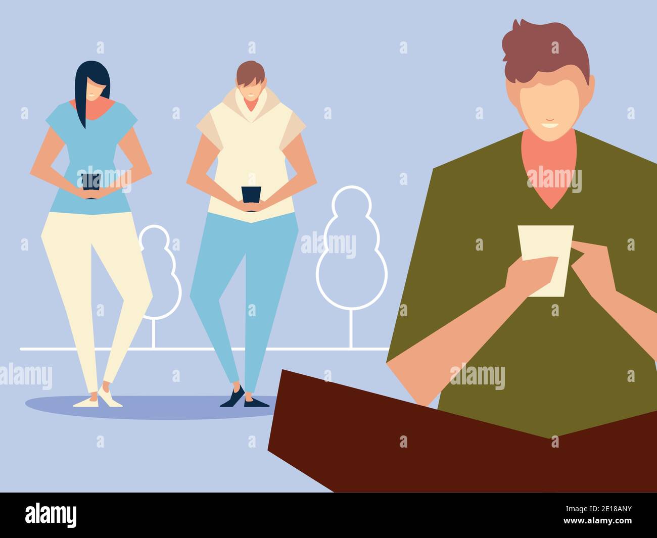people using smartphones, men and woman with phone devices cartoon ...