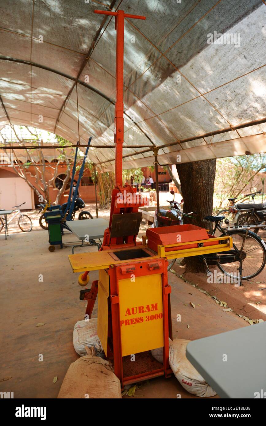 Compressed Earth blocks at the Auroville earth institue, India Stock ...