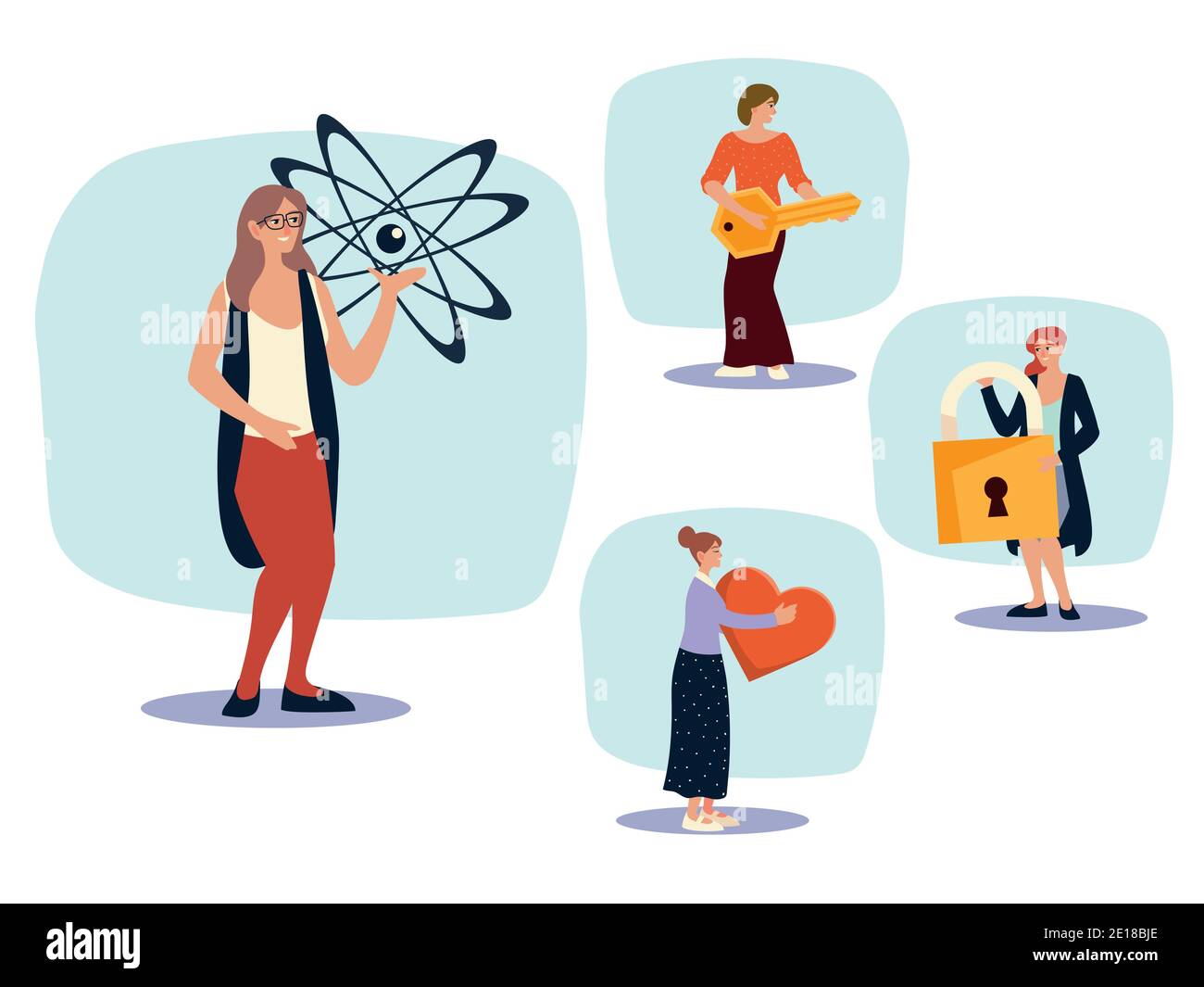 collection people with object heart padlock key and atom vector ...