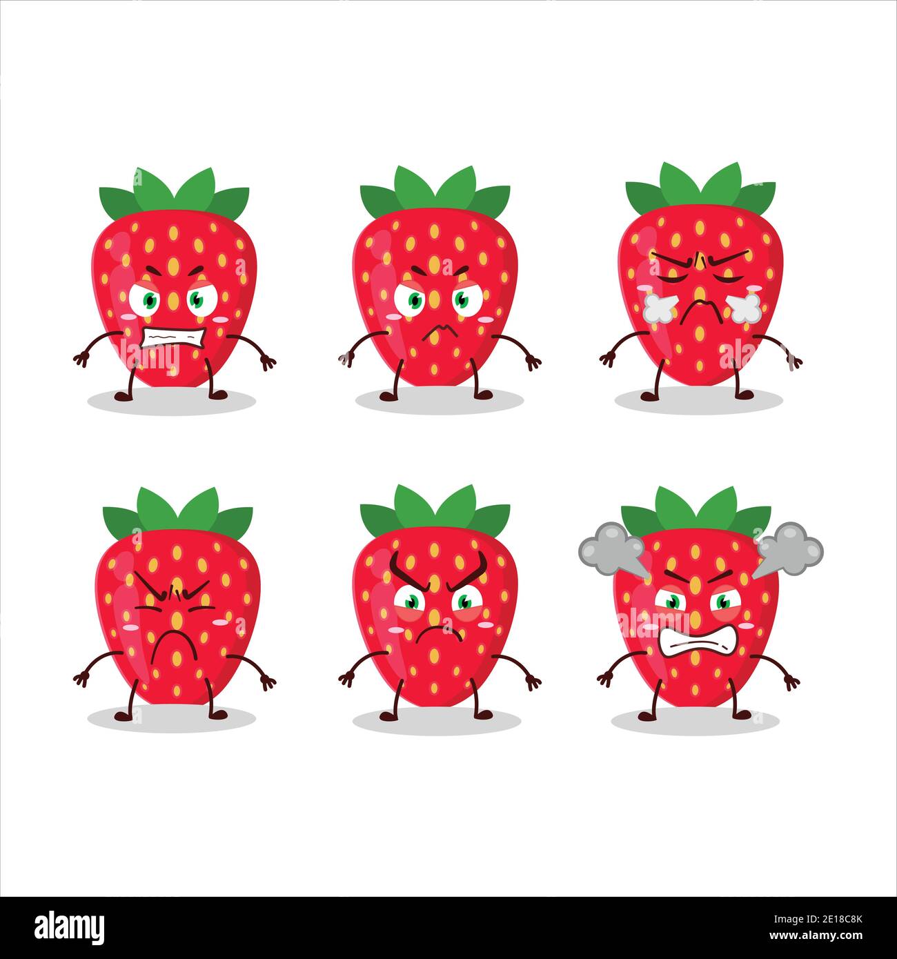 Strawberry cartoon character with various angry expressions. Vector ...