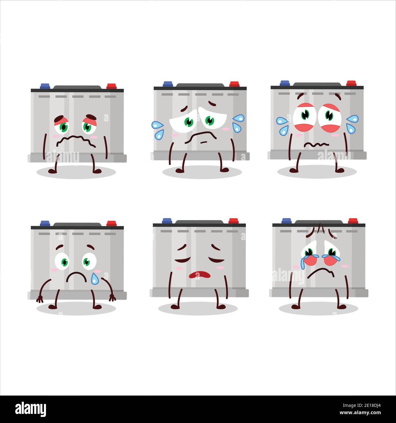 Accumulator battery cartoon character with sad expression. Vector ...