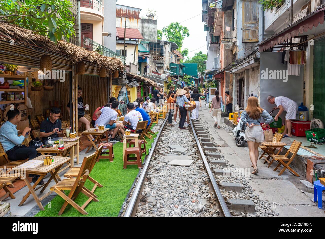 Hanoi, Vietnam - 23rd June 2019: "Hanoi Street Train" is a place in hanoi Old Quarter where ...