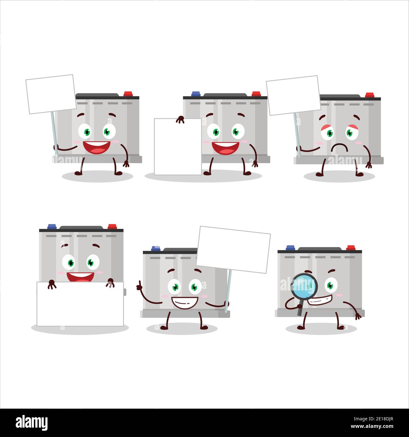 Accumulator battery cartoon character bring information board. Vector ...