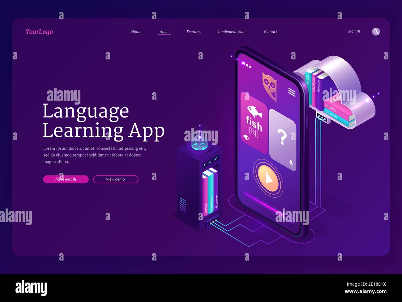 Language learning app banner. Mobile online education service, digital ... Language learning app banner. Mobile online education service, digital ...