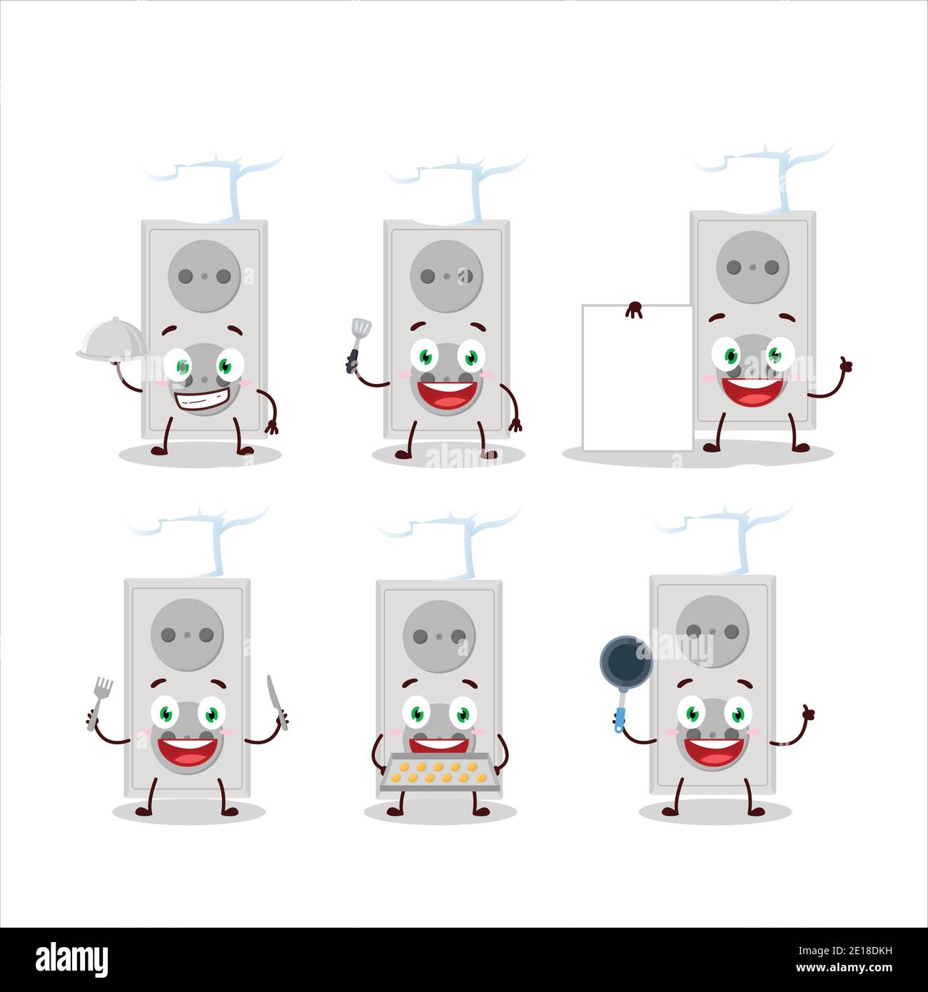 Cartoon character of double electric adapter with various chef ...