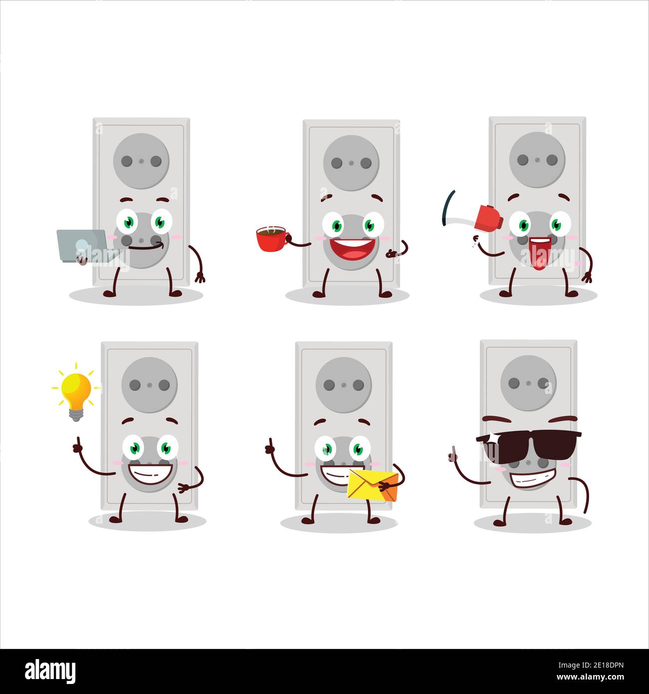 Double electric adapter cartoon character with various types of ...