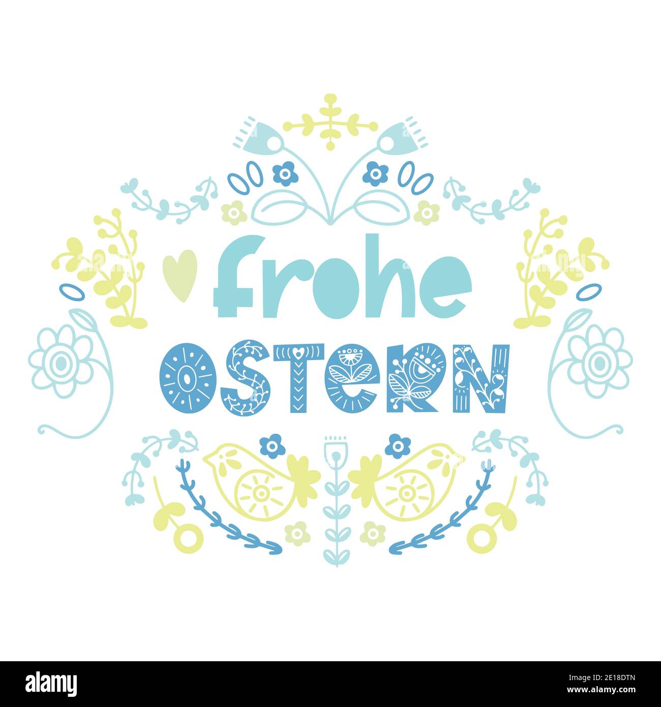 Happy Easter floral lettering in scandinavian style. German text Frohe ...