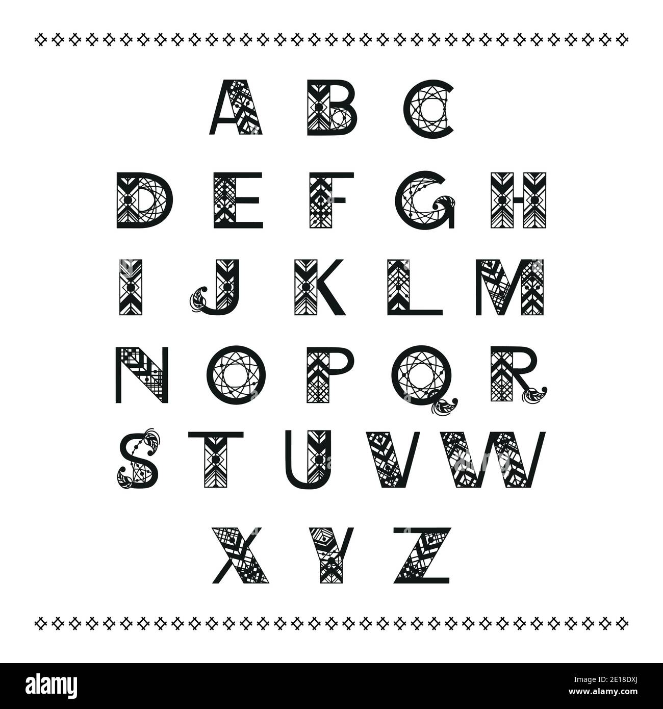 Tribal style alphabet. Ethnic ornamental font. Vector illustration ...