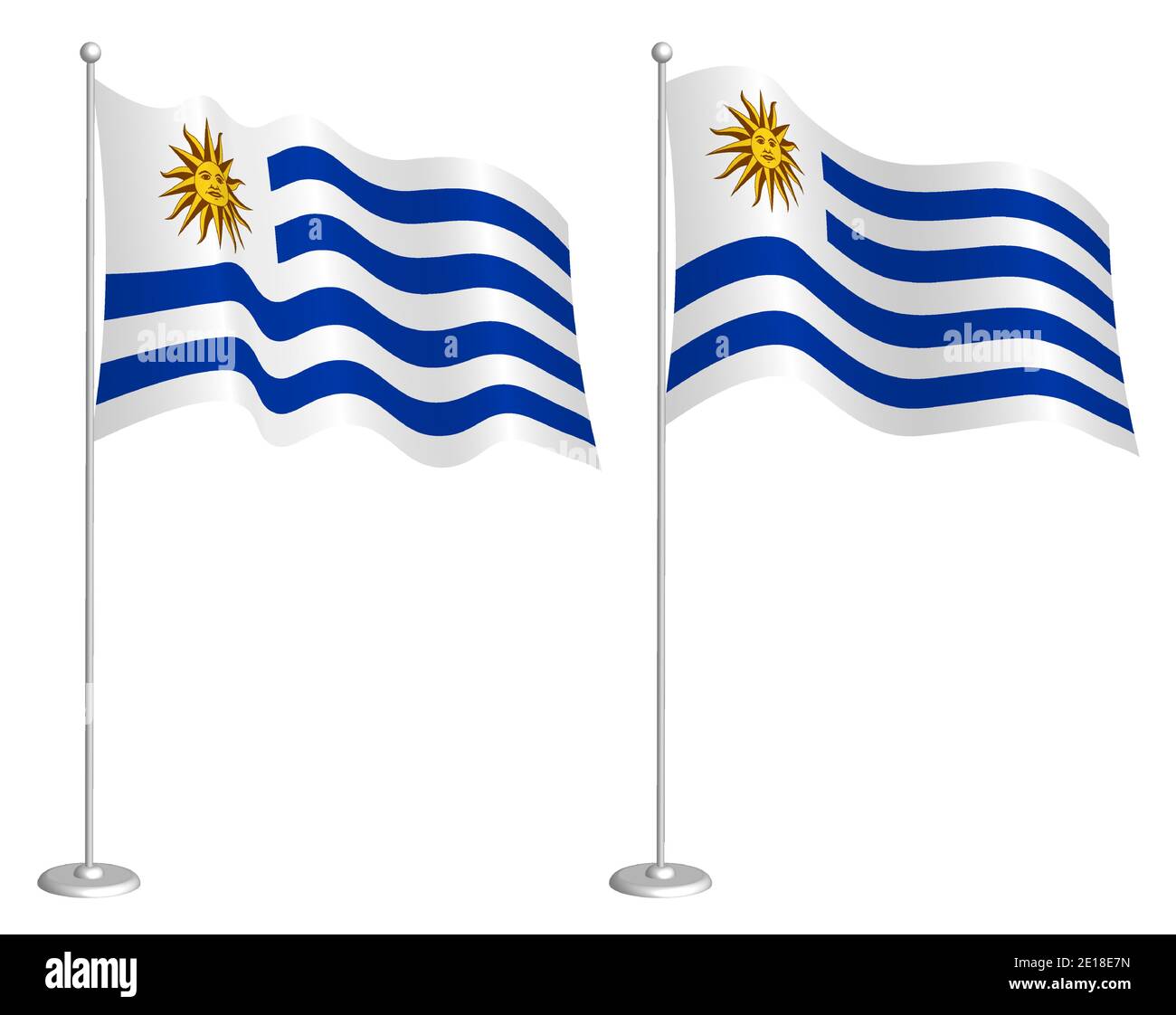 flag of Uruguay on flagpole waving in wind. Holiday design element ...