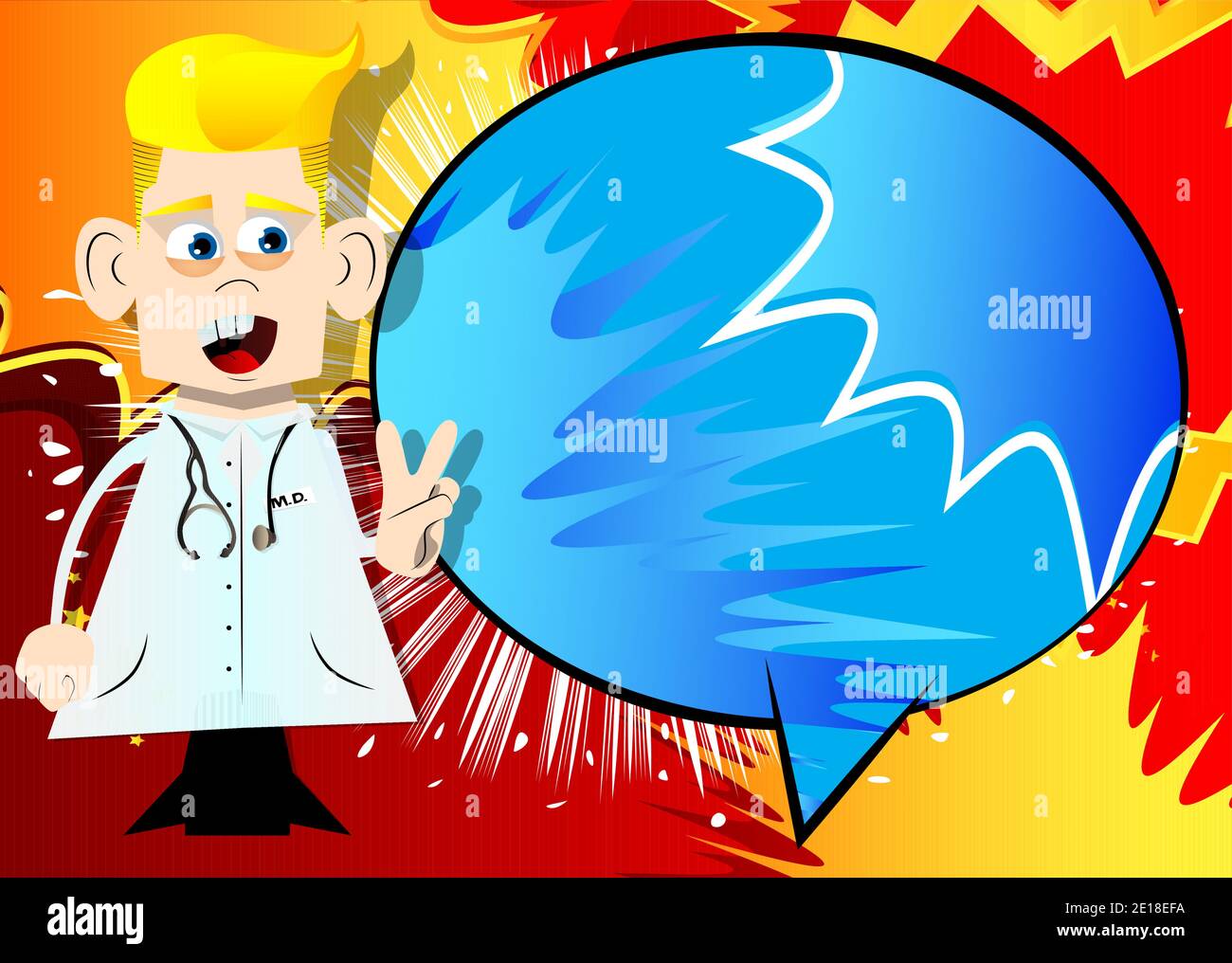 Funny cartoon doctor showing the V, peace sign. Vector illustration ...