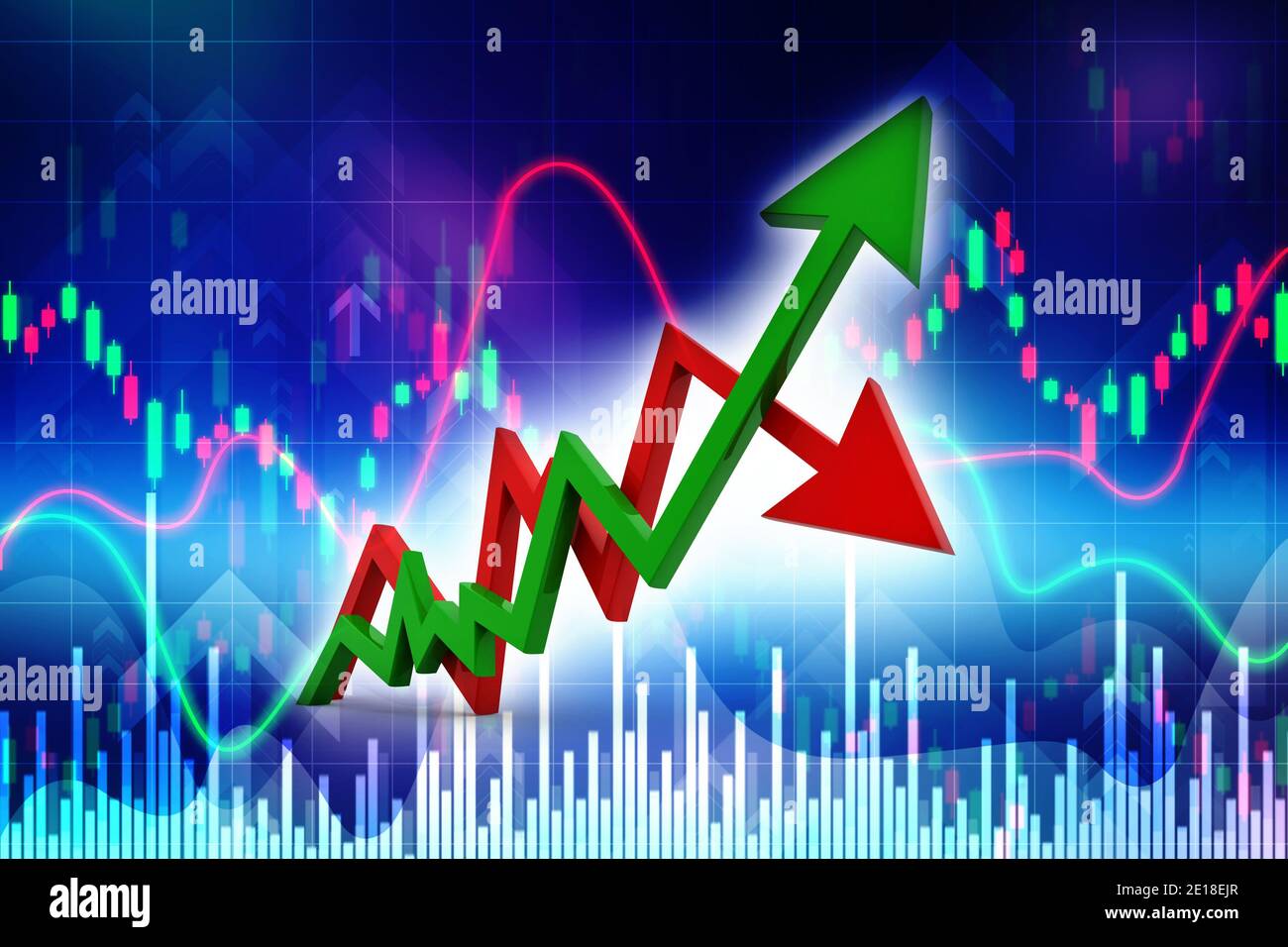 3d illustration inflation and deflation graph Stock Photo - Alamy