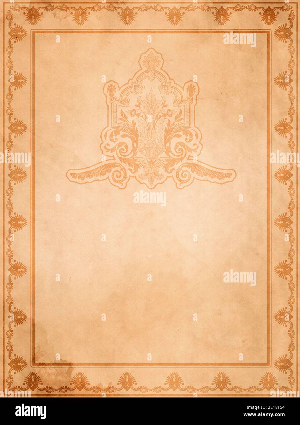 Old grunge paper sheet with decorative vintage frame and copy space for ...