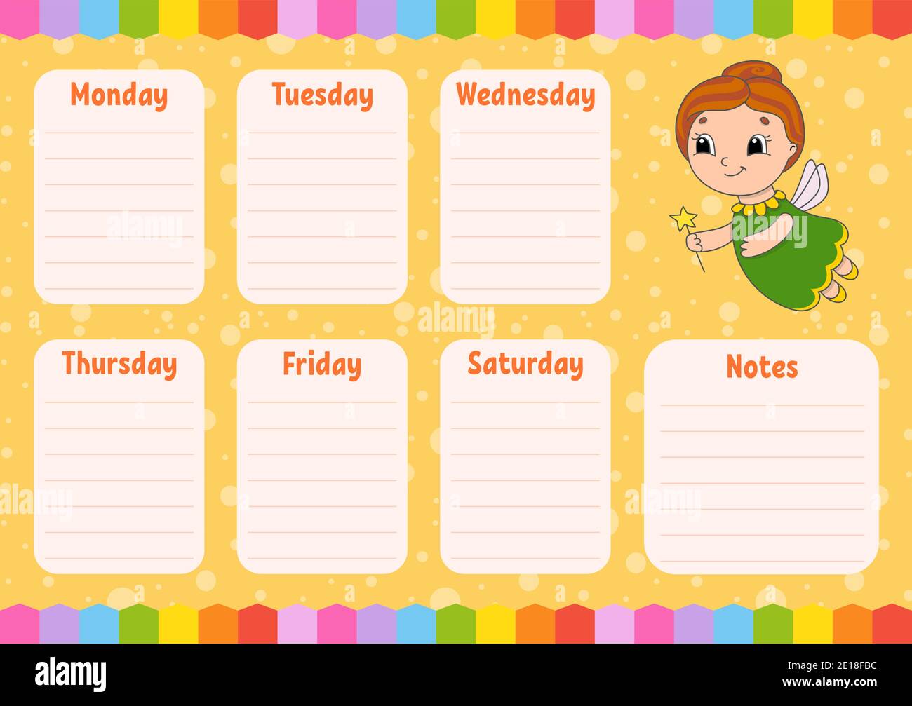 Tooth Fairy. School schedule. Timetable for schoolboys. Empty template ...
