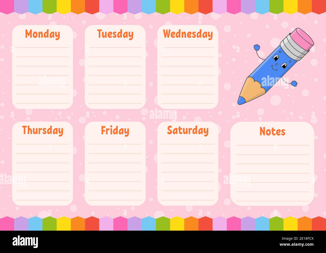 Funny pencil. School schedule. Timetable for schoolboys. Empty template ...