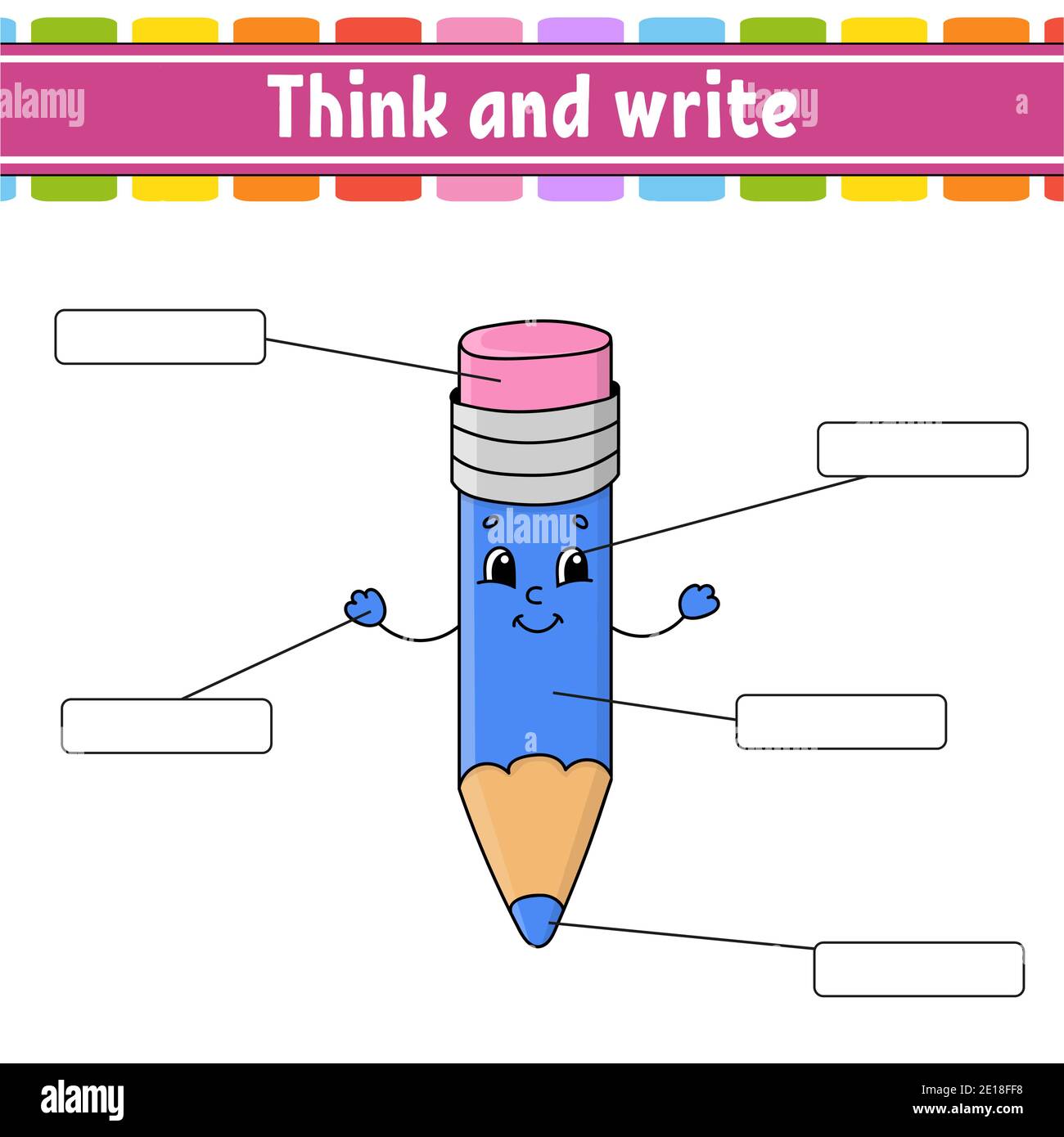 Funny pencil. Think and write. Body part. Learning words. Education ...