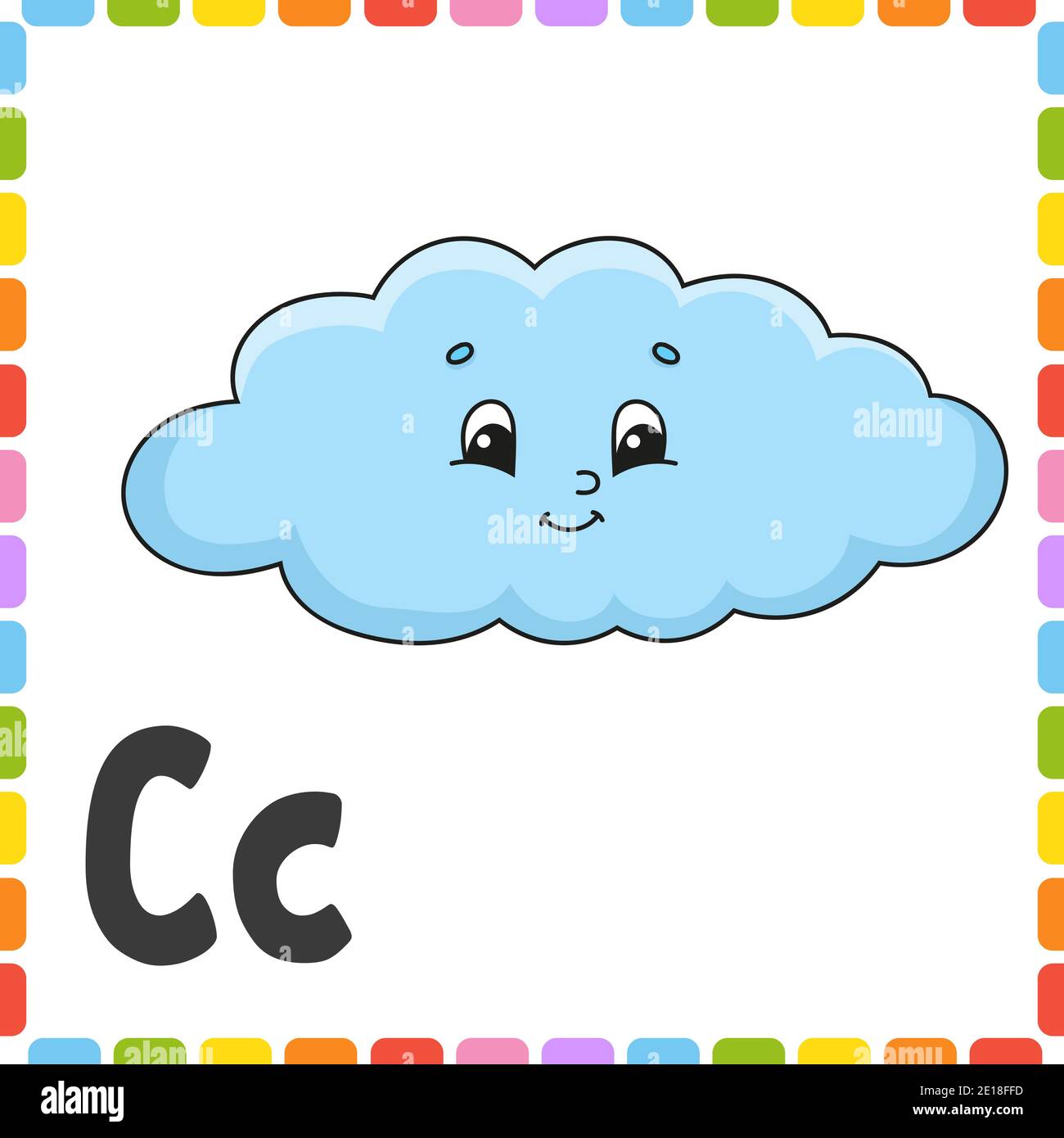 Funny alphabet. Letter C - cloud. ABC square flash cards. Cartoon ...