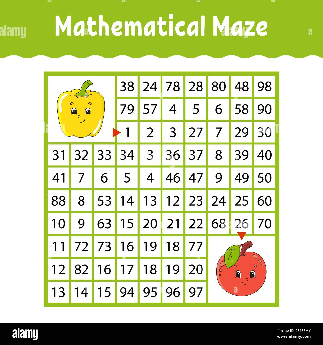 Vegetable pepper, fruit apple. Mathematical square maze. Game for kids ...