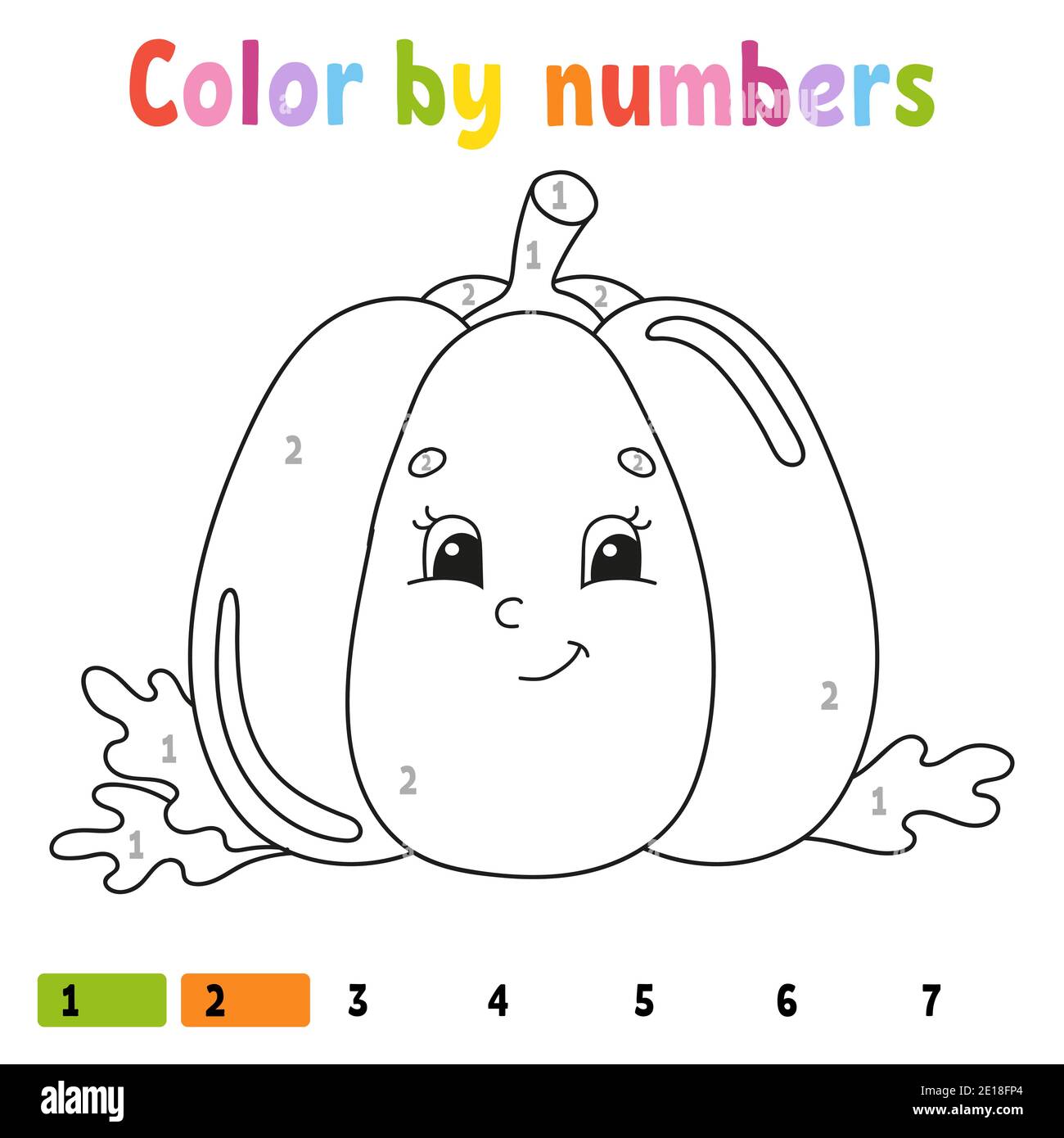 Color by numbers pumpkin. Coloring book for kids. Vegetable character ...