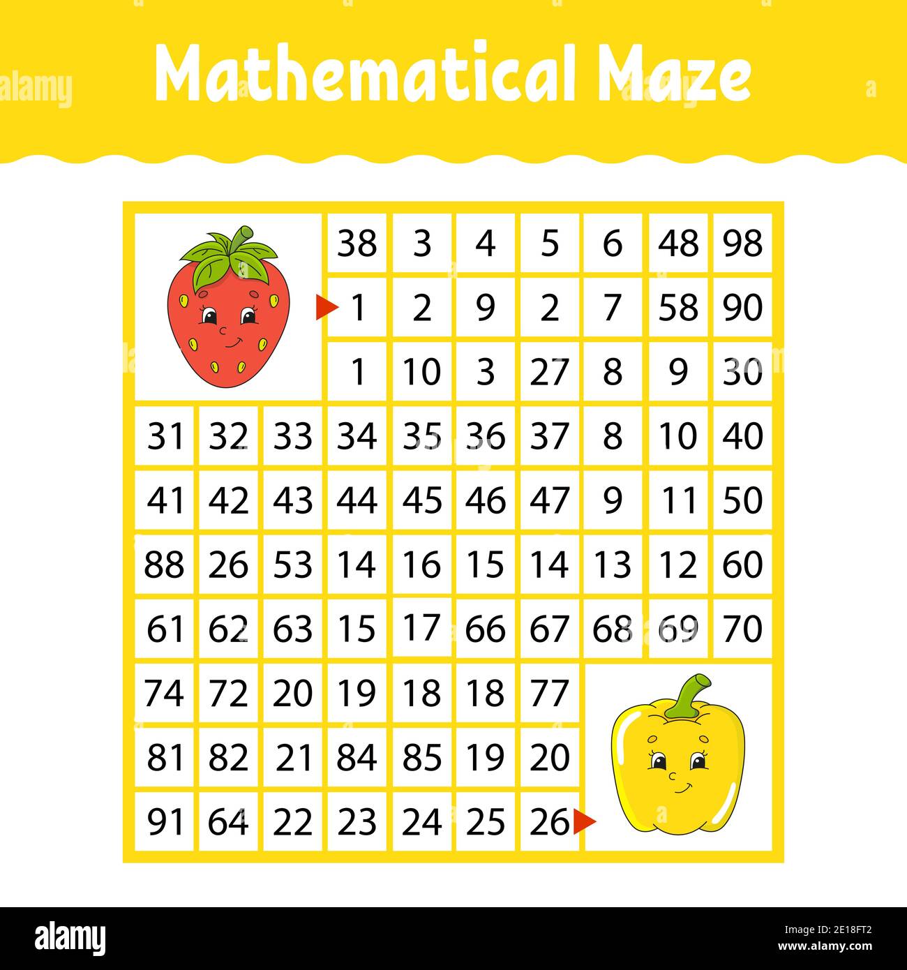 Vegetable pepper, strawberry. Mathematical square maze. Game for kids ...