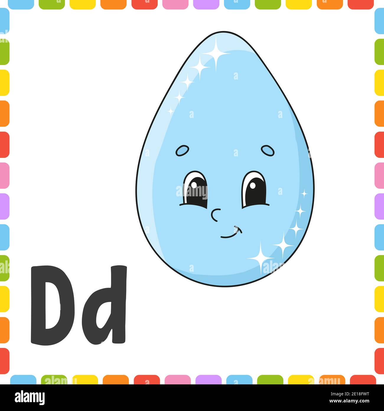 Funny alphabet. Letter D - drop. ABC square flash cards. Cartoon ...
