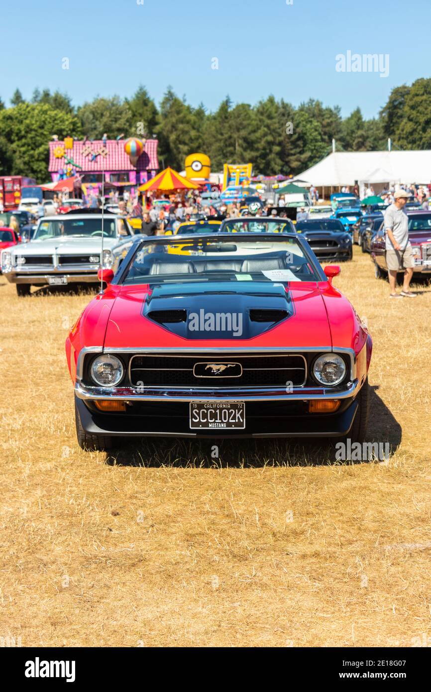 red vintage Ford Mustang at Stars & Stripes classic American car show ...
