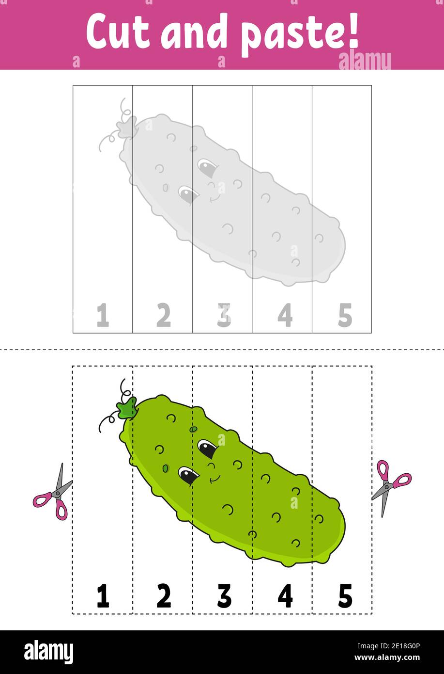 Learning numbers 1-5. Cut and glue. Cucumber character. Education ...
