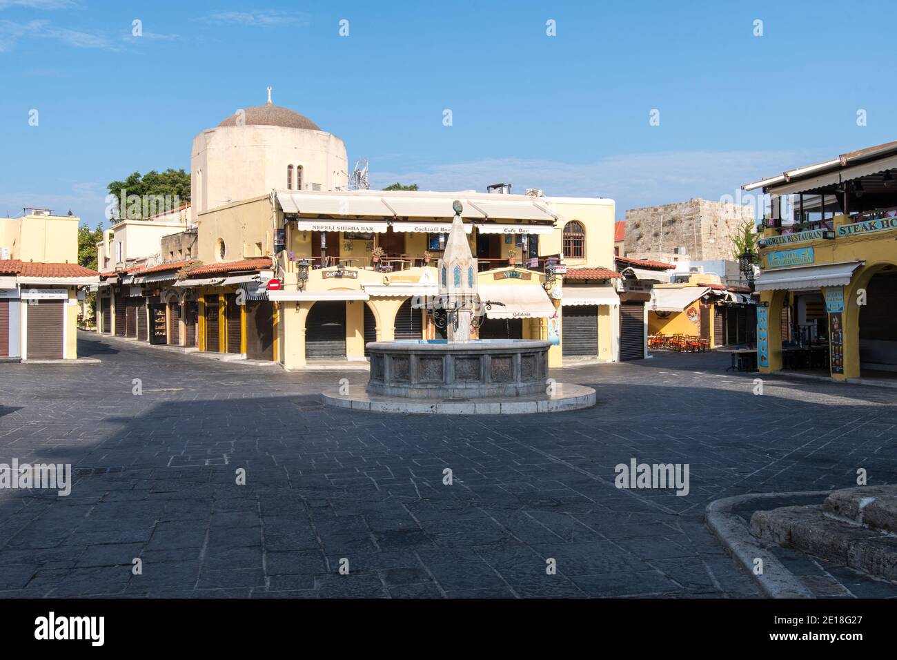Hippocrates square in the historic Old Town of Rhodes Greece Stock ...