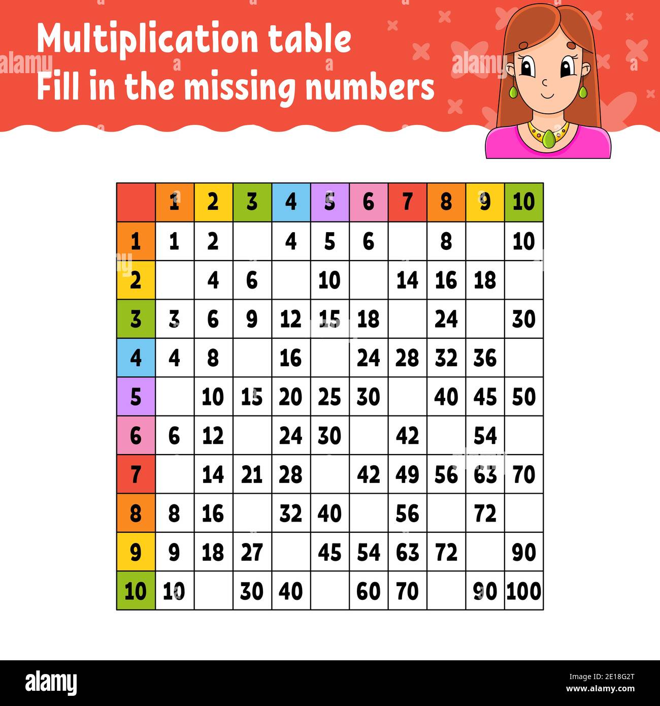 Paste the missing numbers. Learning multiplication table. Handwriting ...