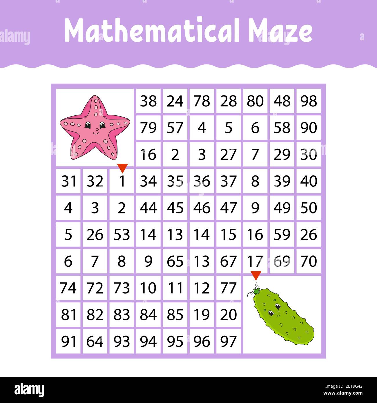 Sea star, Vegetable cucumber. Mathematical square maze. Game for kids ...