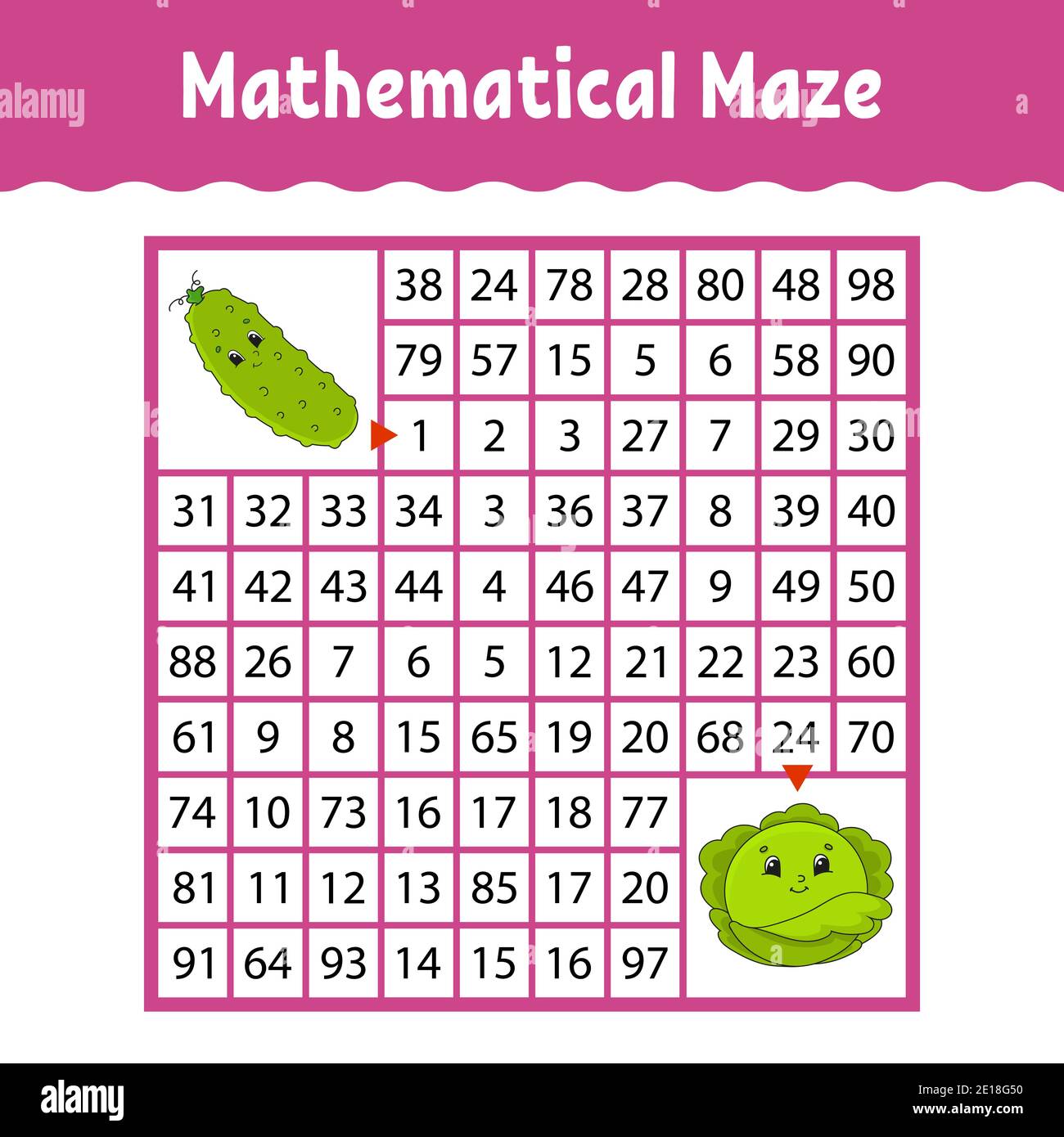 Vegetable cucumber, cabbage. Mathematical square maze. Game for kids ...