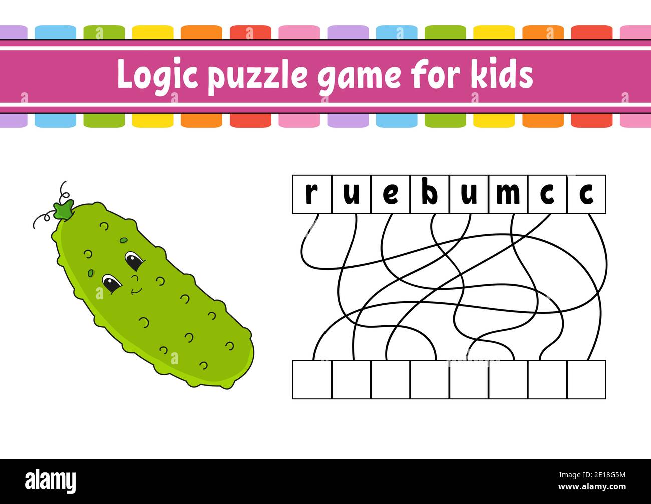 Logic puzzle game. Learning words for kids. Vegetable cucumber. Find ...