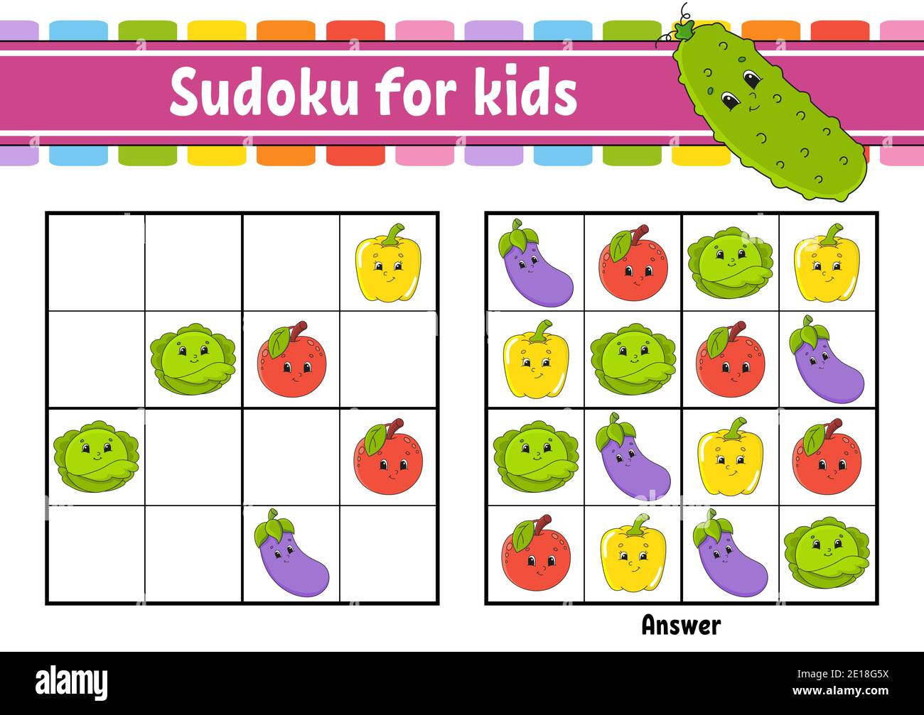 Sudoku for kids. Education developing worksheet. Vegetable, fruit ...