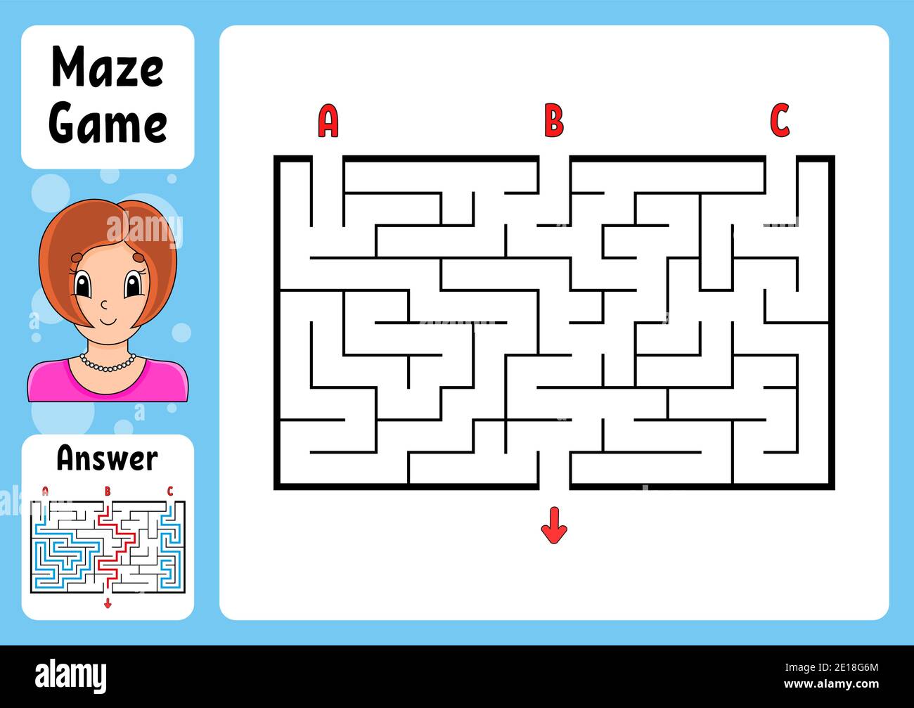 Rectangle maze. Game for kids. Three entrances, one exit. Puzzle for children. Labyrinth ...