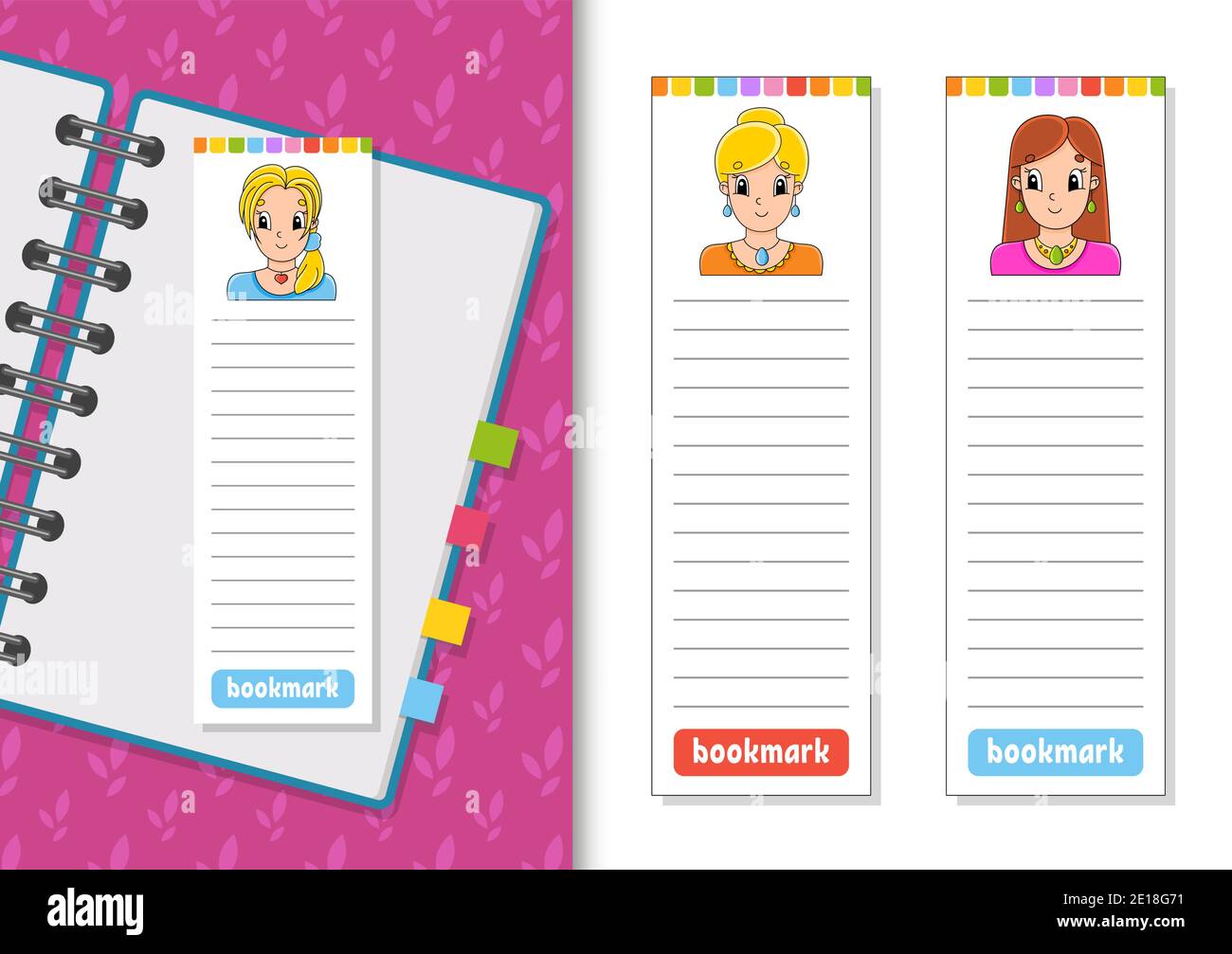 Set of paper bookmarks for books with cute cartoon characters. For kids ...
