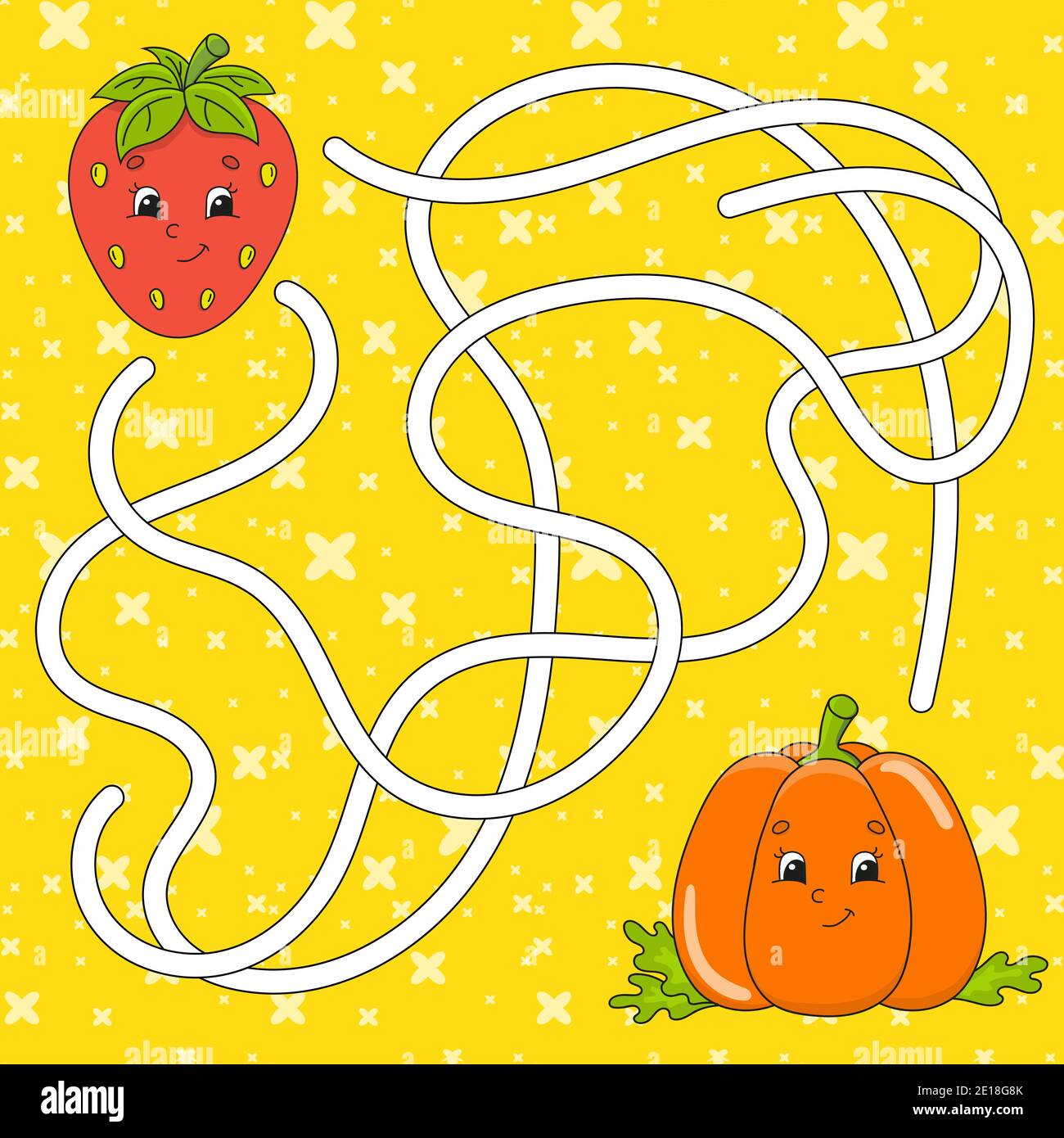 Vegetable pumpkin, strawberry. Maze. Game for kids. Labyrinth conundrum ...