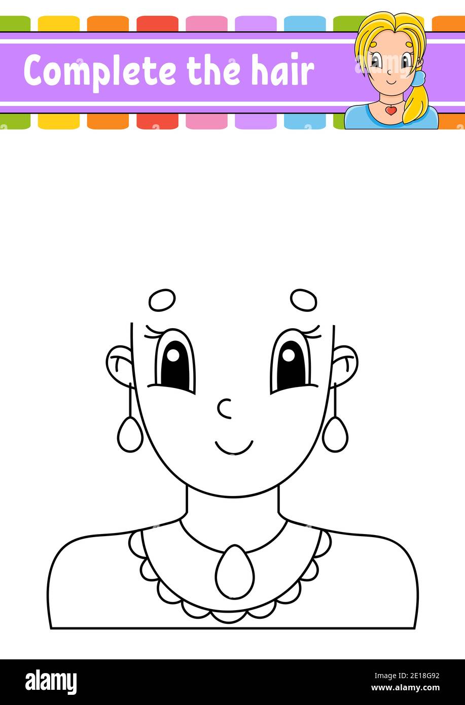 Worksheet Complete the picture. Draw hair. Cheerful character. Vector ...