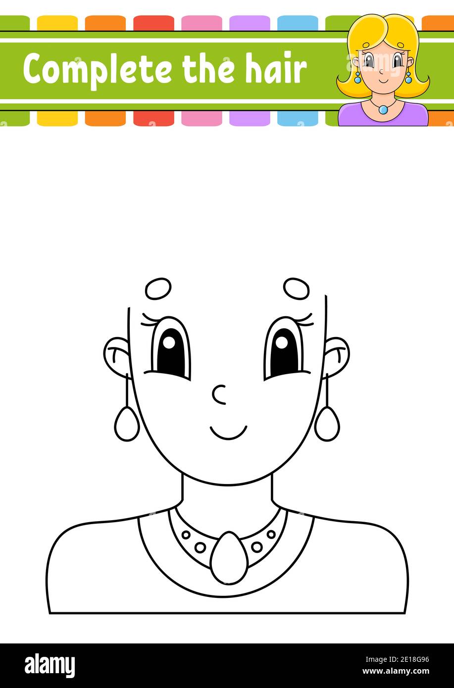 Worksheet Complete the picture. Draw hair. Cheerful character. Vector ...