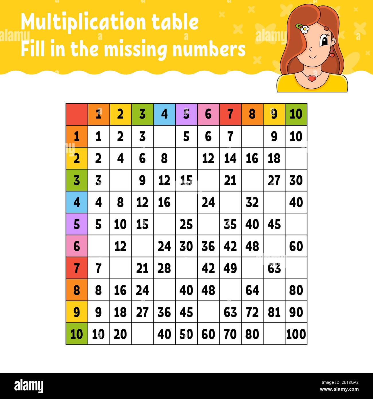 Paste the missing numbers. Learning multiplication table. Handwriting ...