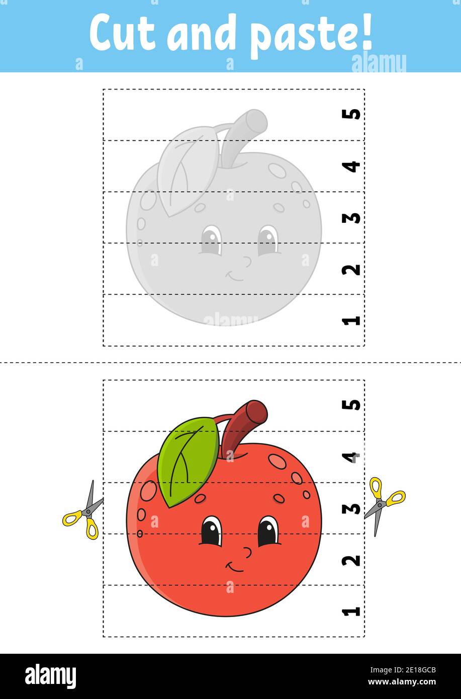 Learning numbers 1-5. Cut and glue. Apple character. Education ...