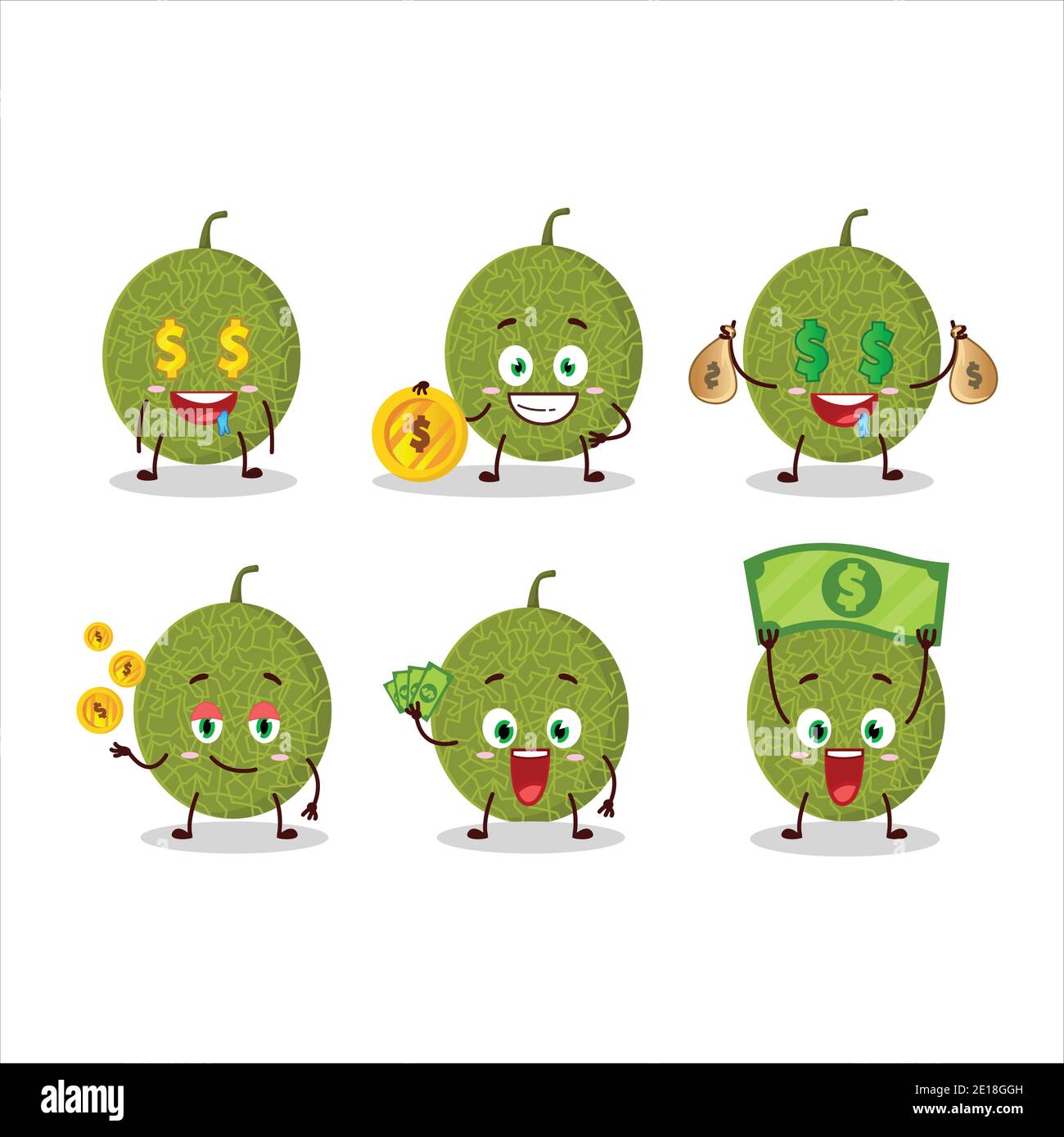 Melon cartoon character with cute emoticon bring money. Vector ...