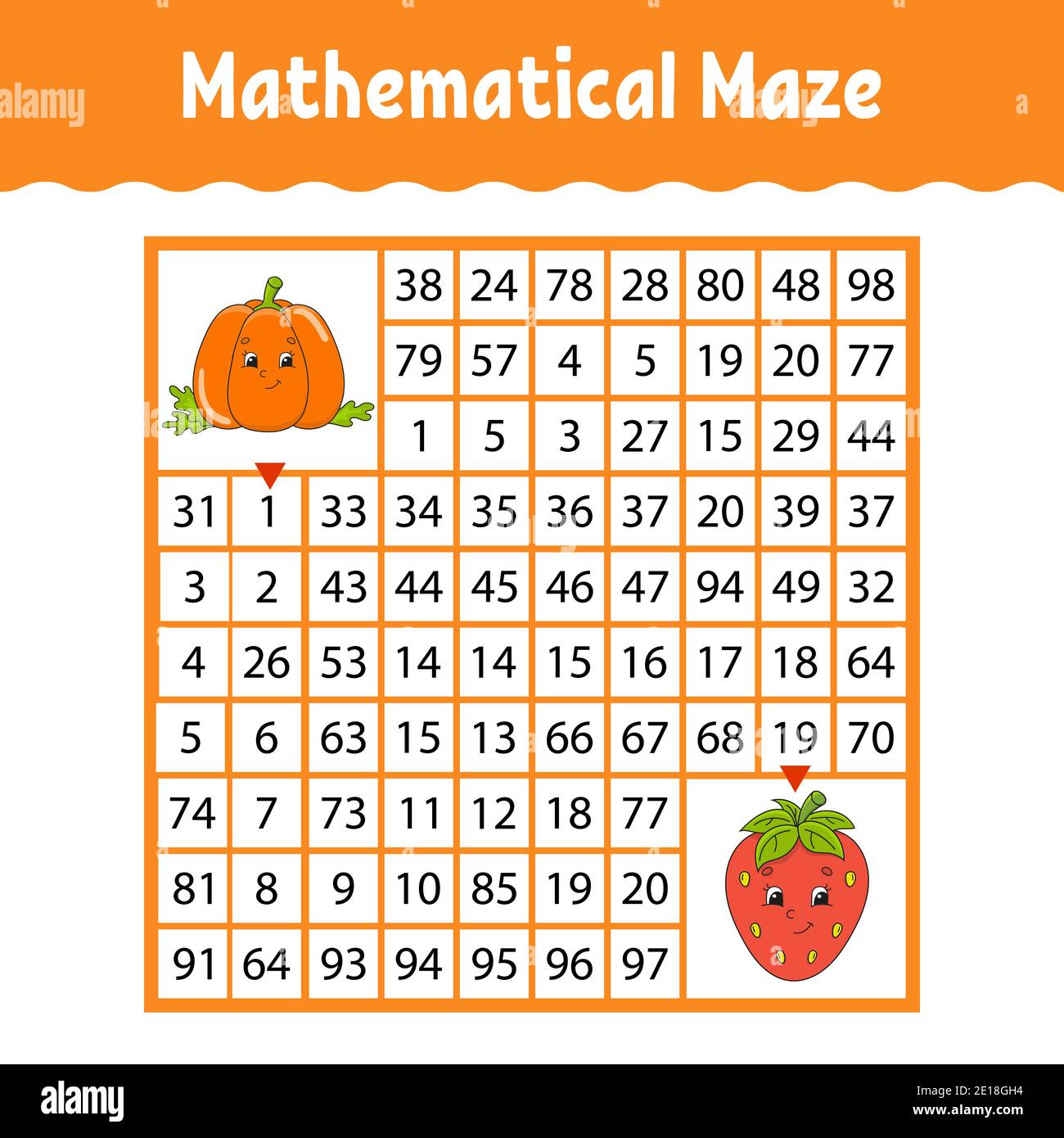Vegetable pumpkin, strawberry. Mathematical square maze. Game for kids ...