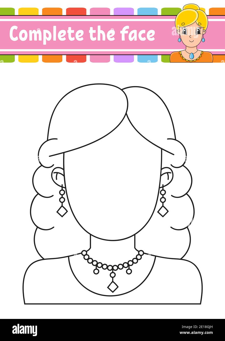 Worksheet complete the face. Coloring book for kids. Cheerful character ...