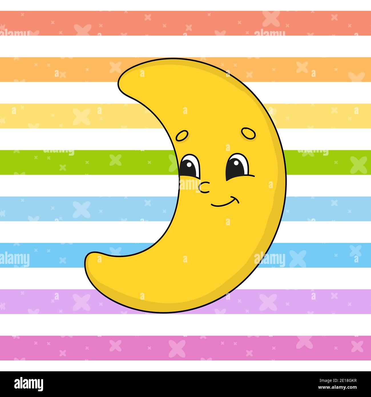 Cute crescent. Colorful vector illustration. Cartoon style. Isolated on ...
