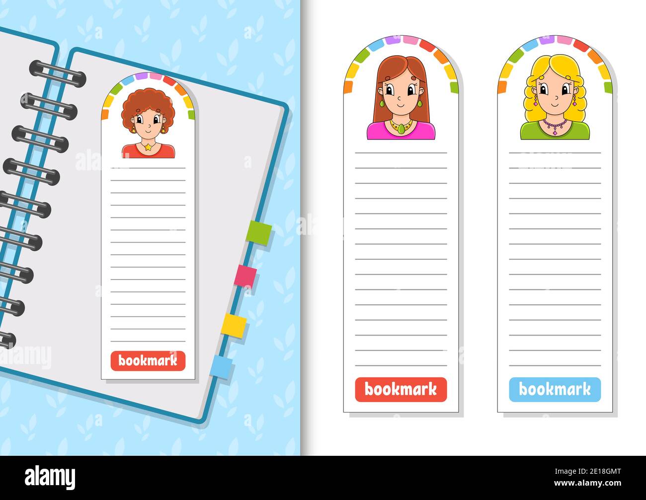 Set of paper bookmarks for books with cute cartoon characters. For kids ...