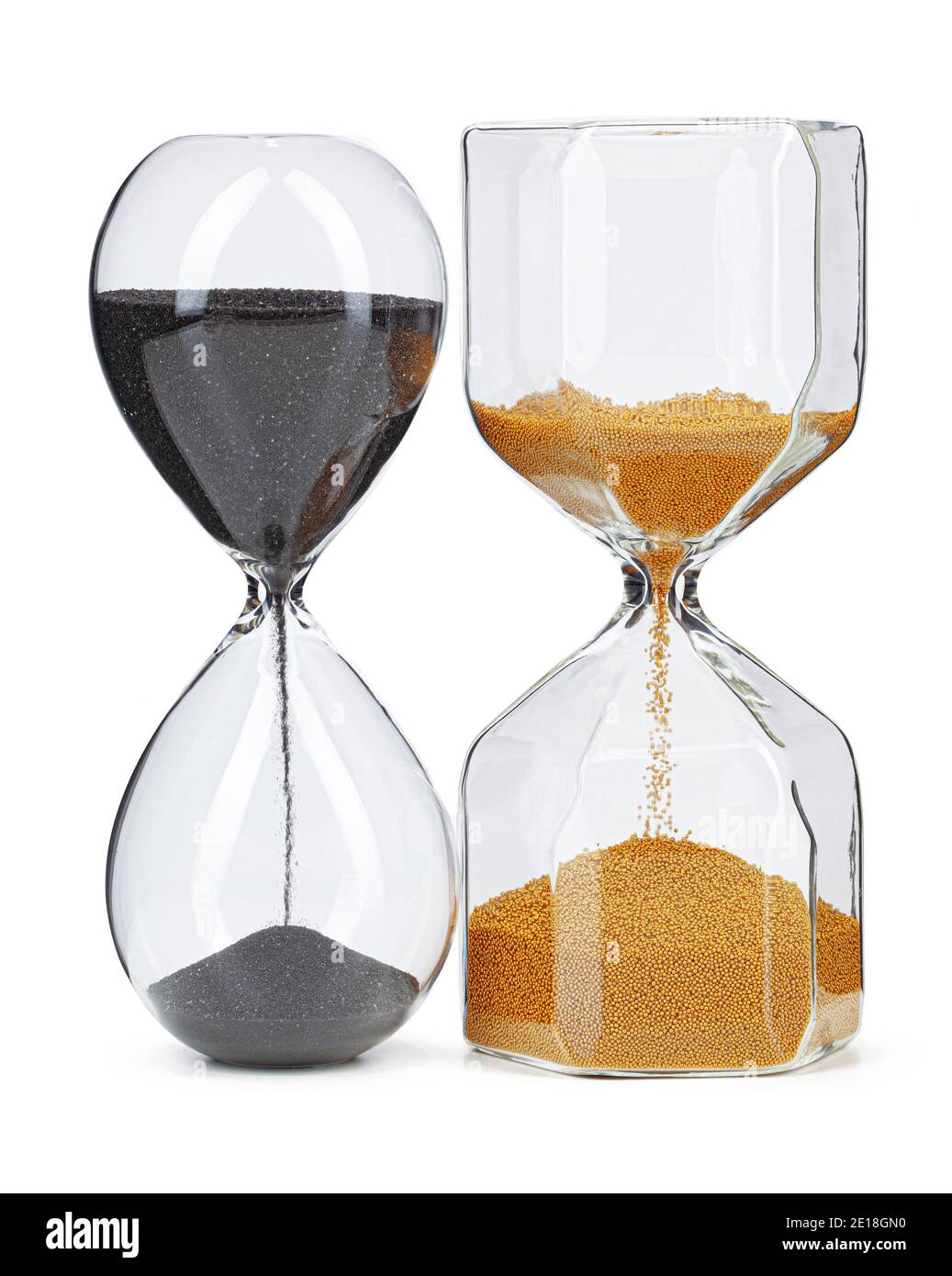 Two hourglass isolated on white background front view Stock Photo - Alamy