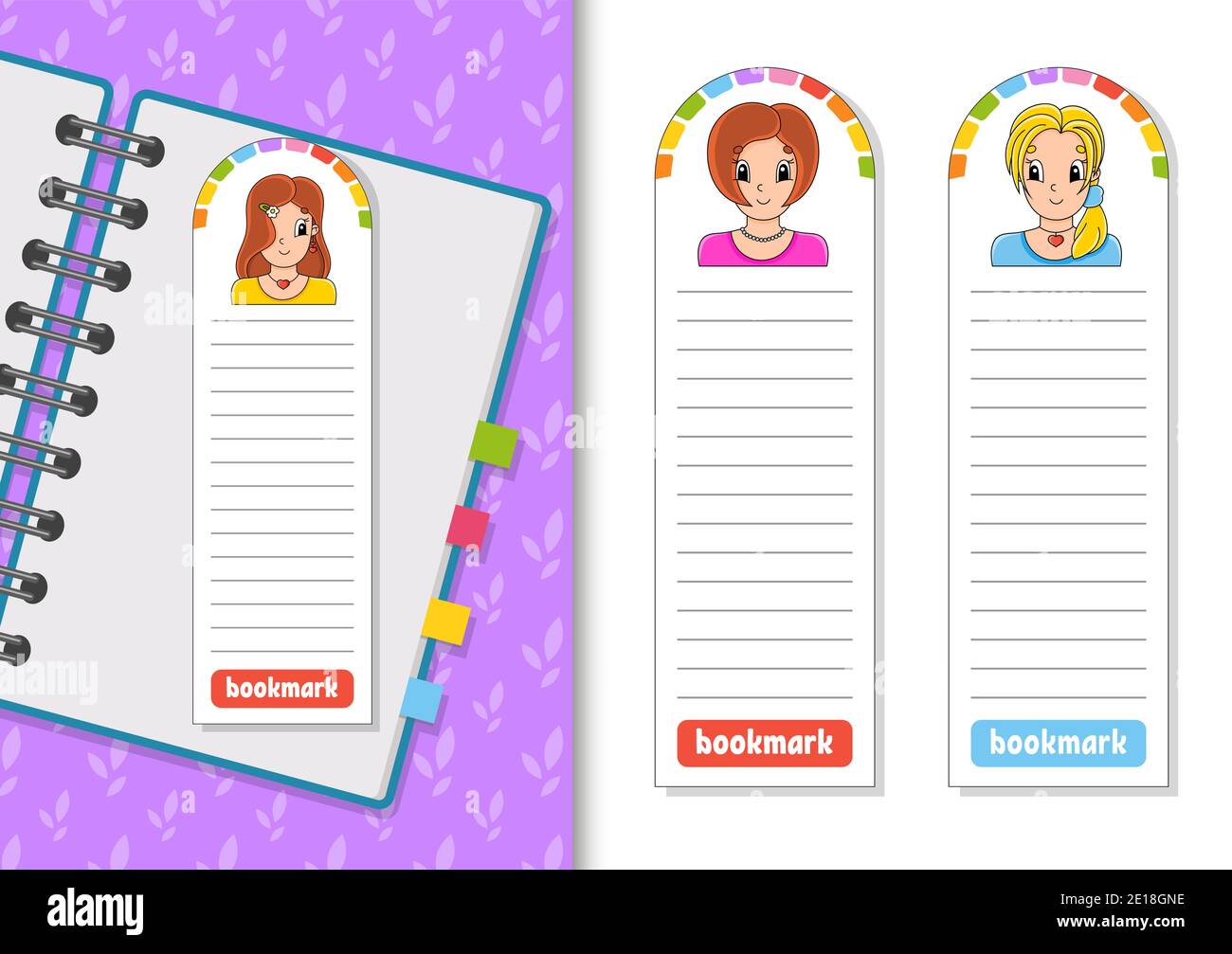 Set of paper bookmarks for books with cute cartoon characters. For kids ...
